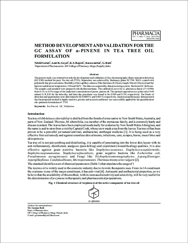 (PDF) Method Development and Validation for the GC Assay of Á-Pinene in ...