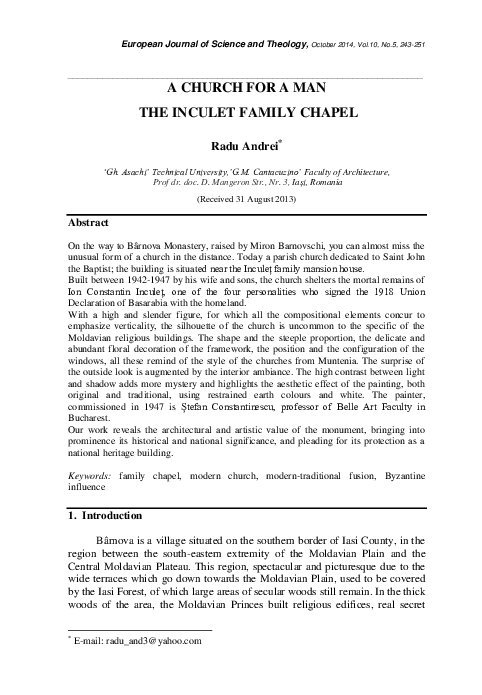 (PDF) A Church for a Man the Inculet Family Chapel