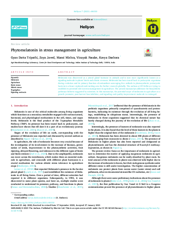(PDF) Phytomelatonin in stress management in agriculture
