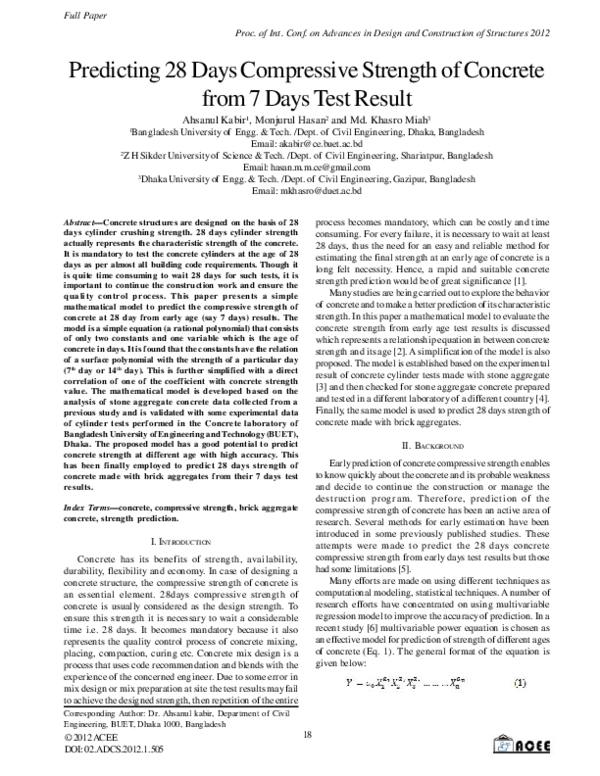 (PDF) Predicting 28 Days Compressive Strength of Concrete from 7 Days ...