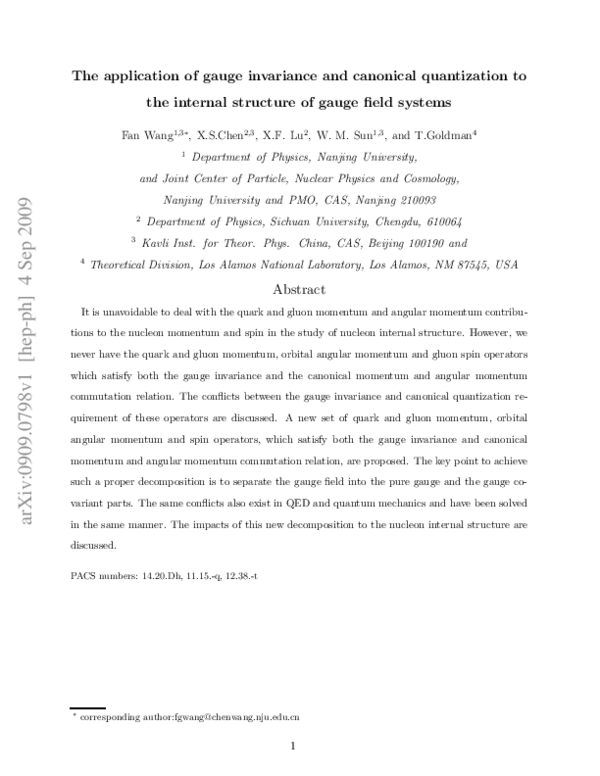 (PDF) The application of gauge invariance and canonical quantization to ...