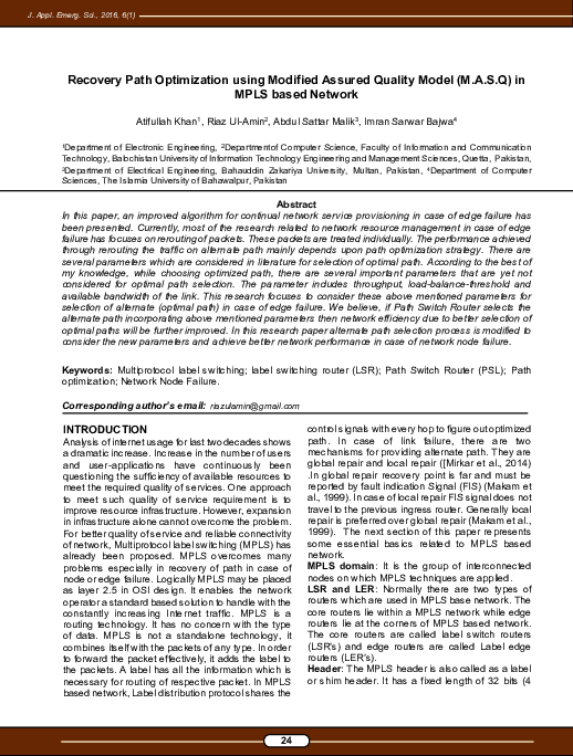 (PDF) Recovery Path Optimization using Modified Assured Quality Model (M.A.S.Q) in MPLS based ...