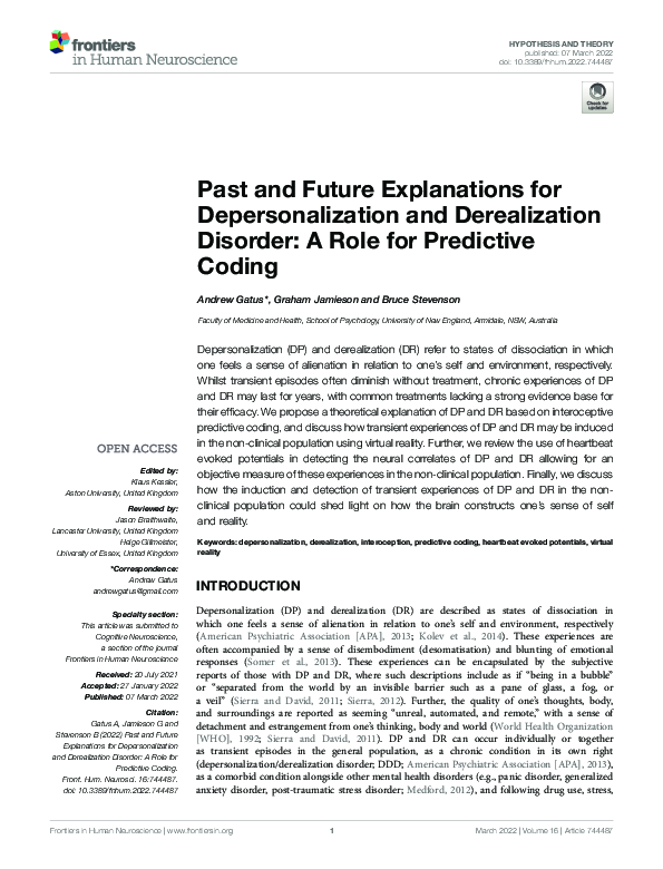 (PDF) Past and Future Explanations for Depersonalization and ...