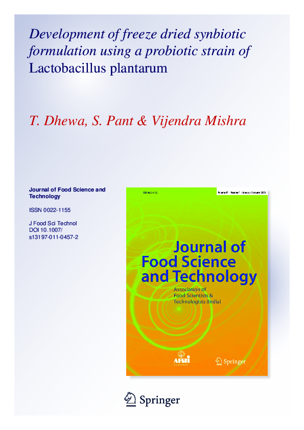 (PDF) Development of freeze dried synbiotic formulation using a probiotic strain of ...