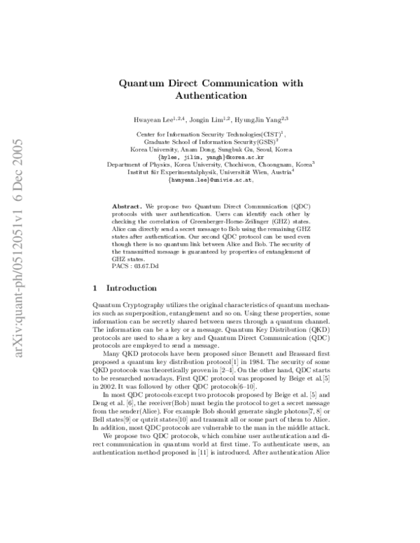 (PDF) Authenticated Quantum Direct Communication Protocols