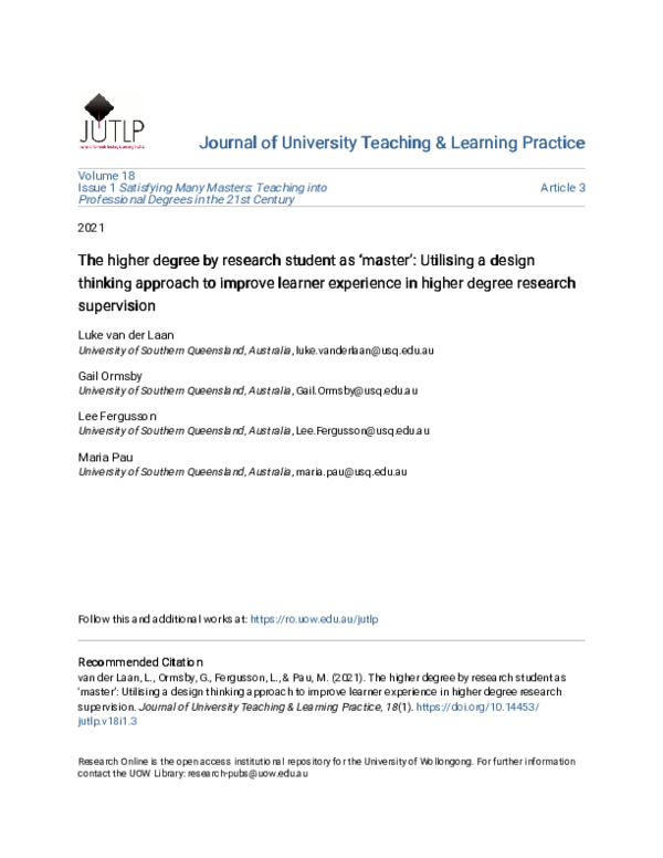 (PDF) The higher degree by research student as 'master': Utilising a ...