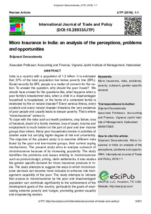(PDF) Micro Insurance in India: an analysis of the perceptions ...