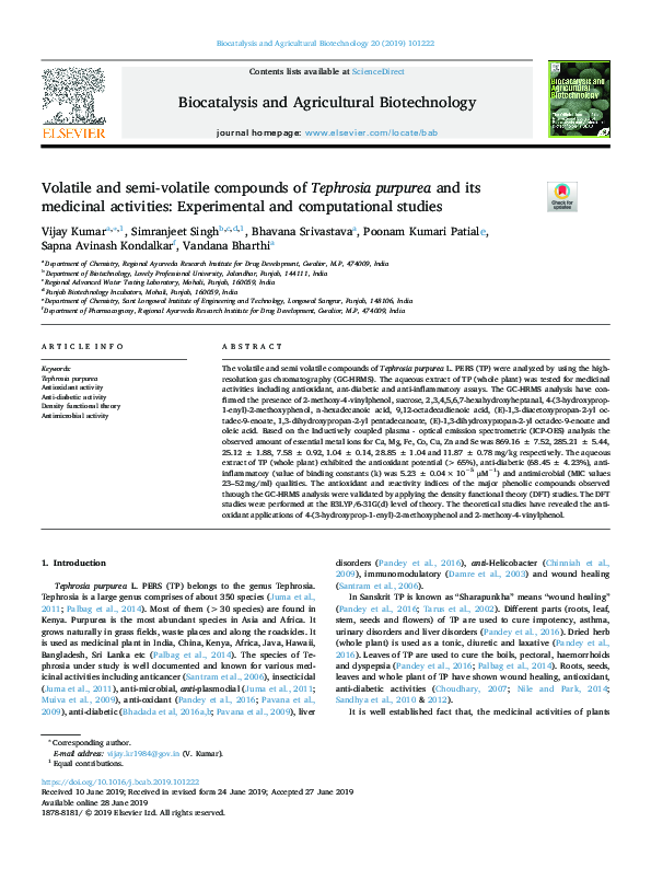 (PDF) Volatile and semi-volatile compounds of Tephrosia purpurea and ...