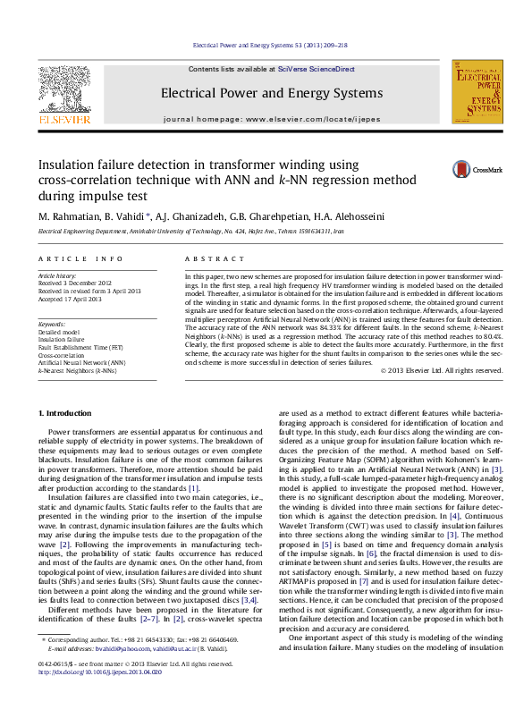 (PDF) Transformer Insulation Failure Detection Using ANN