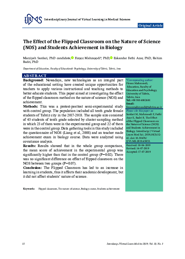 (PDF) The Effect of the Flipped Classroom on the Nature of Science (NOS ...