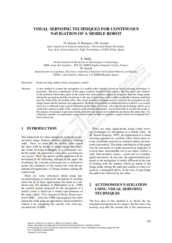 Pdf Visual Servoing Techniques For Continuous Navigation Of A Mobile