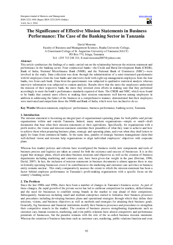 (PDF) The Significance of Effective Mission Statements in Business ...