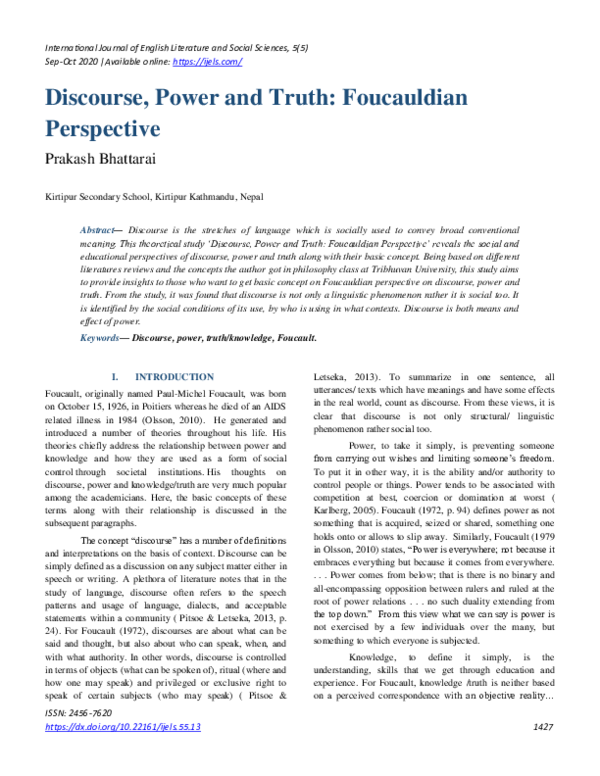(PDF) Discourse, Power and Truth: Foucauldian Perspective