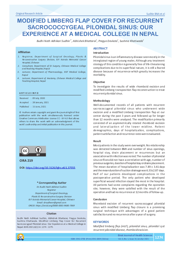 (PDF) Modified Limberg Flap Cover for Recurrent Sacrococcygeal ...