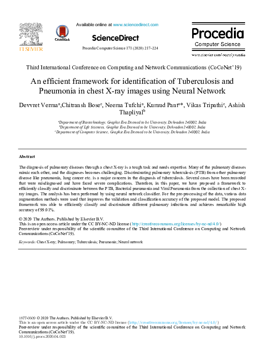 (PDF) An efficient framework for identification of Tuberculosis and Pneumonia in chest X-ray ...