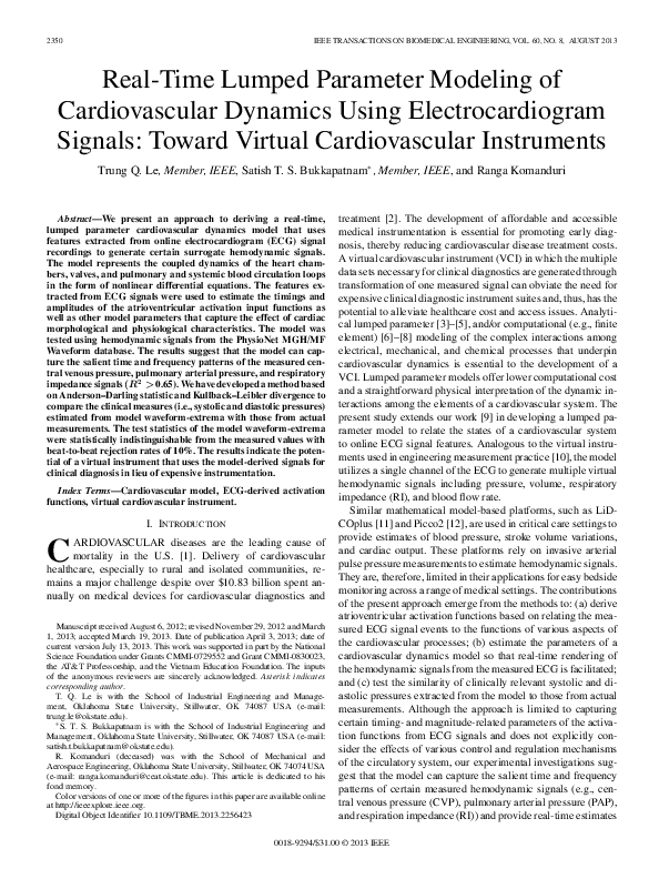 Pdf Real Time Lumped Parameter Modeling Of Cardiovascular Dynamics Using Electrocardiogram