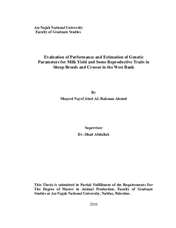 (PDF) Evaluation of Performance and Estimation of Genetic Parameters for Milk Yield and Some ...