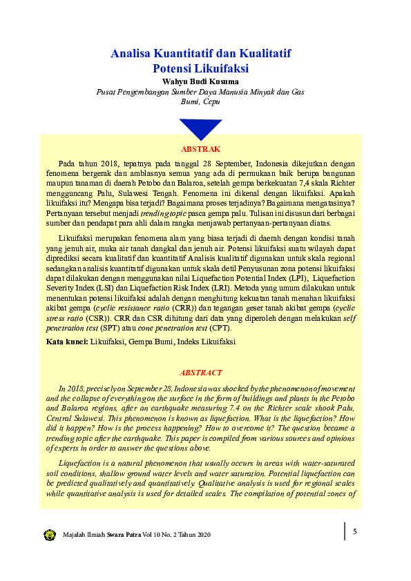 (PDF) Analisa Kuantitatif dan Kualitatif Potensi Likuifaksi