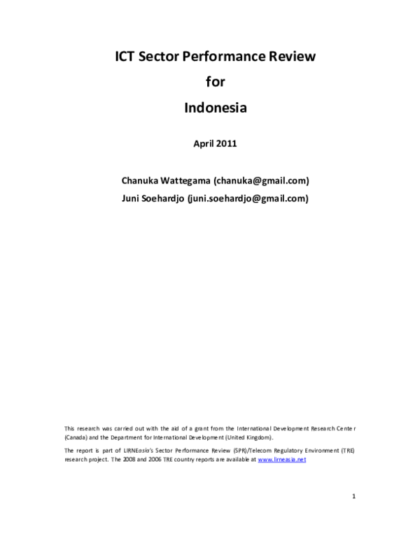 (PDF) ICT Sector Performance Review for Indonesia