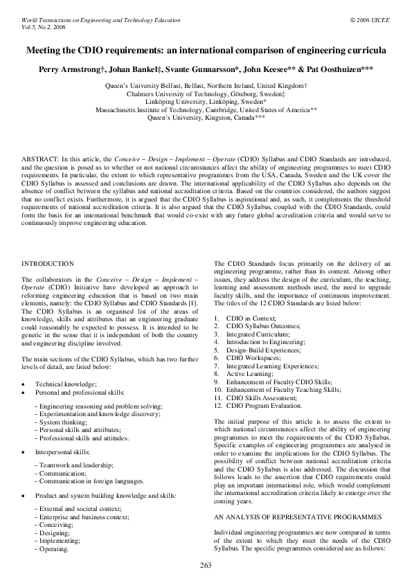 (PDF) Meeting the CDIO requirements: an international comparison of ...