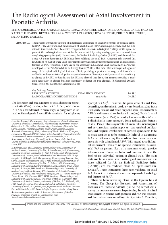 (PDF) The radiological assessment of axial involvement in psoriatic ...