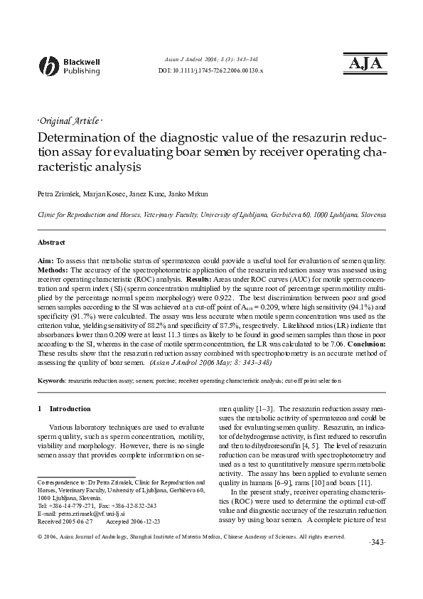 (PDF) Determination of the diagnostic value of the resazurin reduction ...