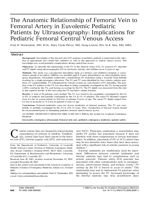 (PDF) The Anatomic Relationship of Femoral Vein to Femoral Artery in ...