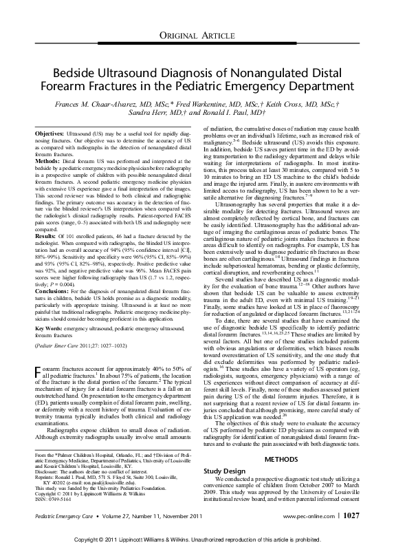 (PDF) Bedside Ultrasound Diagnosis of Nonangulated Distal Forearm ...
