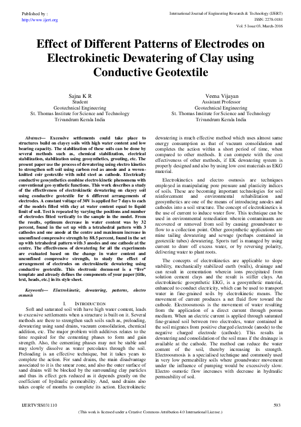 Pdf Effect Of Different Patterns Of Electrodes On Electrokinetic Dewatering Of Clay Using
