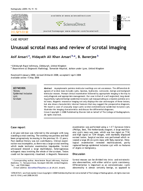 (PDF) Unusual scrotal mass and review of scrotal imaging