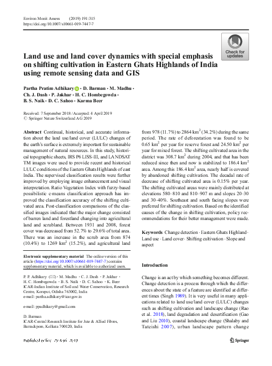 (PDF) Land use and land cover dynamics with special emphasis on shifting cultivation in Eastern ...