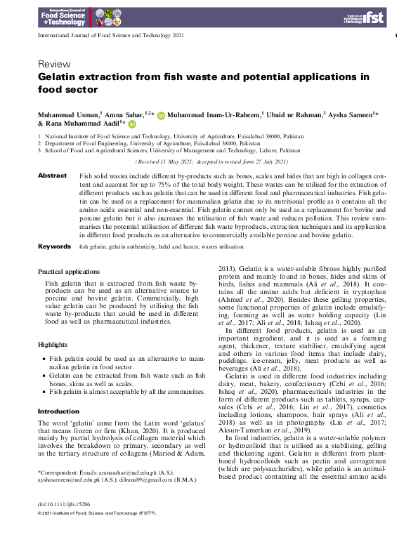 (PDF) Review Gelatin extraction from fish waste and potential ...