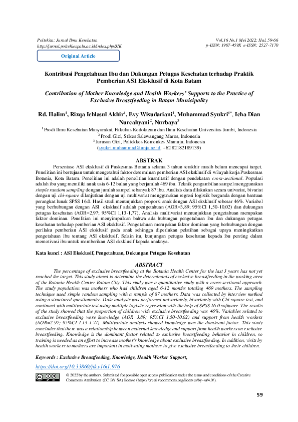 (PDF) Kontribusi Pengetahuan Ibu dan Dukungan Petugas Kesehatan terhadap Praktik Pemberian ASI ...