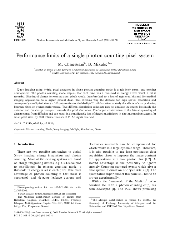 Pdf Performance Limits Of A Single Photon Counting Pixel System