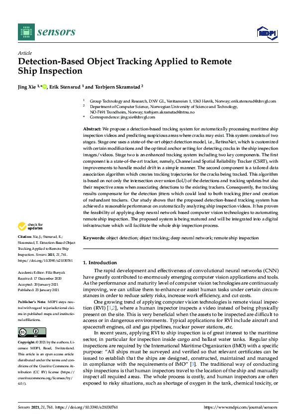 (PDF) Detection-Based Object Tracking Applied to Remote Ship Inspection ... (PDF) Detection-Based Object Tracking Applied to Remote Ship Inspection ...