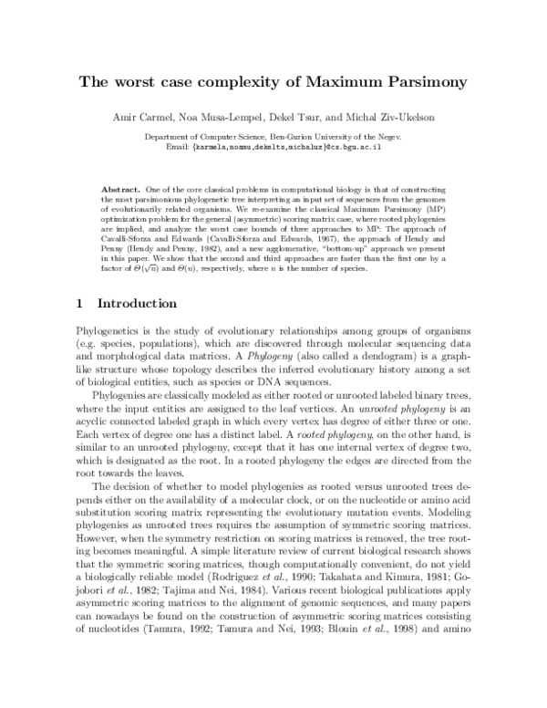 (PDF) The Worst Case Complexity of Maximum Parsimony