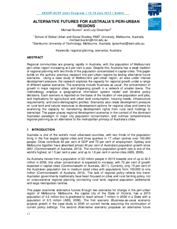 (PDF) Alternative Futures for Australia’s Peri-Urban Regions