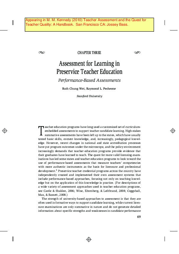 (PDF) THREE S Assessment for Learning in Preservice Teacher Education Performance-Based Assessments
