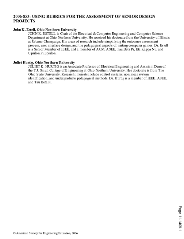 (PDF) Using Rubrics For The Assessment Of Senior Design Projects