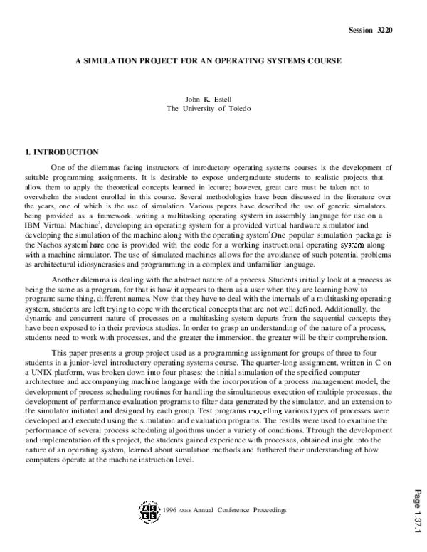 (PDF) A Simulation Project For An Operating Systems Course