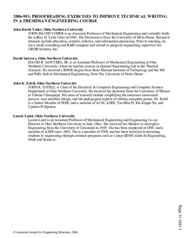 (PDF) Proofreading Exercises To Improve Technical Writing In A Freshman ...