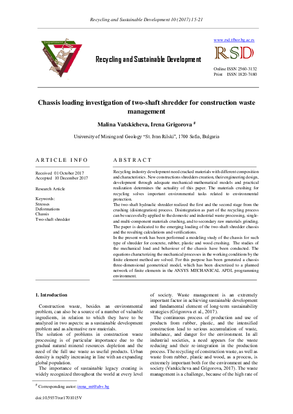 (PDF) Chassis loading investigation of two-shaft shredder for ...