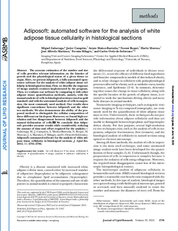(PDF) Adiposoft: automated software for the analysis of white adipose ...