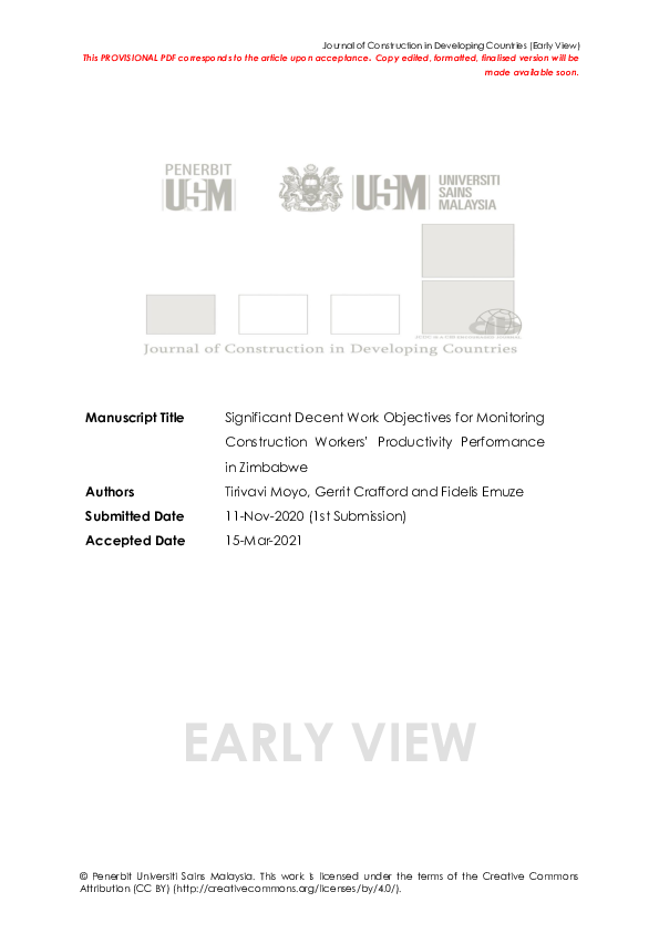 (PDF) Significant Decent Work Objectives for Monitoring Construction ...