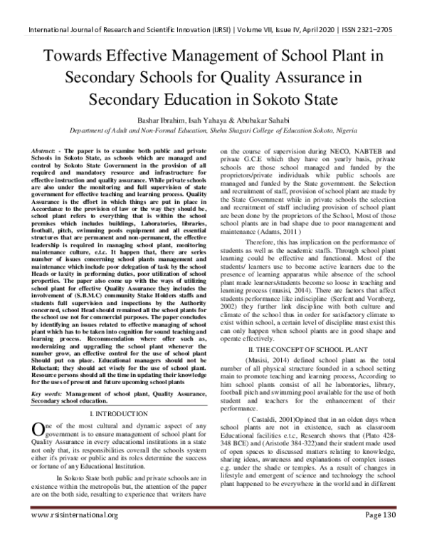 (PDF) Towards Effective Management of School Plant in Secondary Schools ...