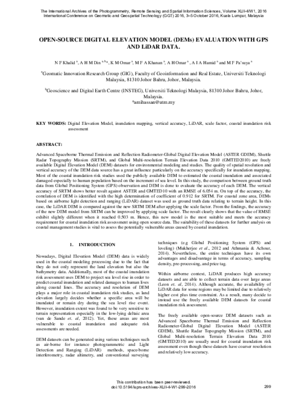 (PDF) OPEN-SOURCE DIGITAL ELEVATION MODEL (DEMs) EVALUATION WITH GPS AND LiDAR DATA