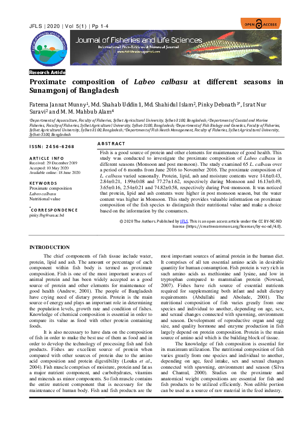 (PDF) Proximate composition of Labeo calbasu at different seasons in ...