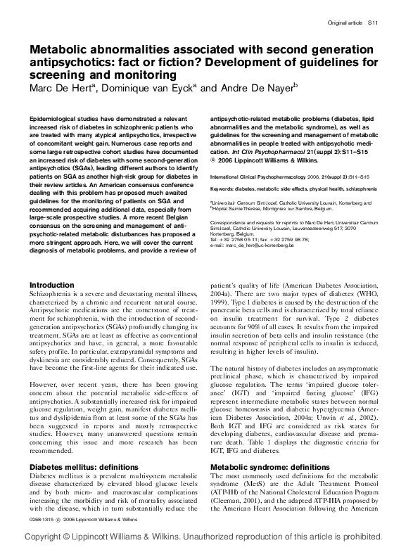(PDF) Metabolic abnormalities associated with second generation ...