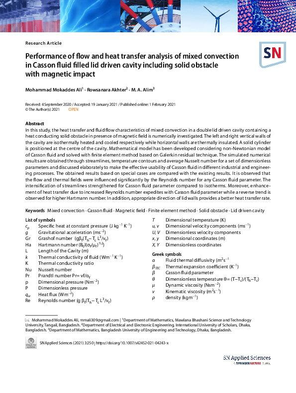 (PDF) Performance of flow and heat transfer analysis of mixed convection in Casson fluid filled ...