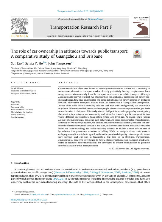 (PDF) The role of car ownership in attitudes towards public transport ...